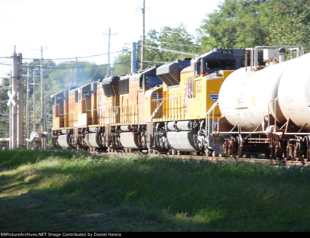 Two lead units smoke it up as they head west at MP 536